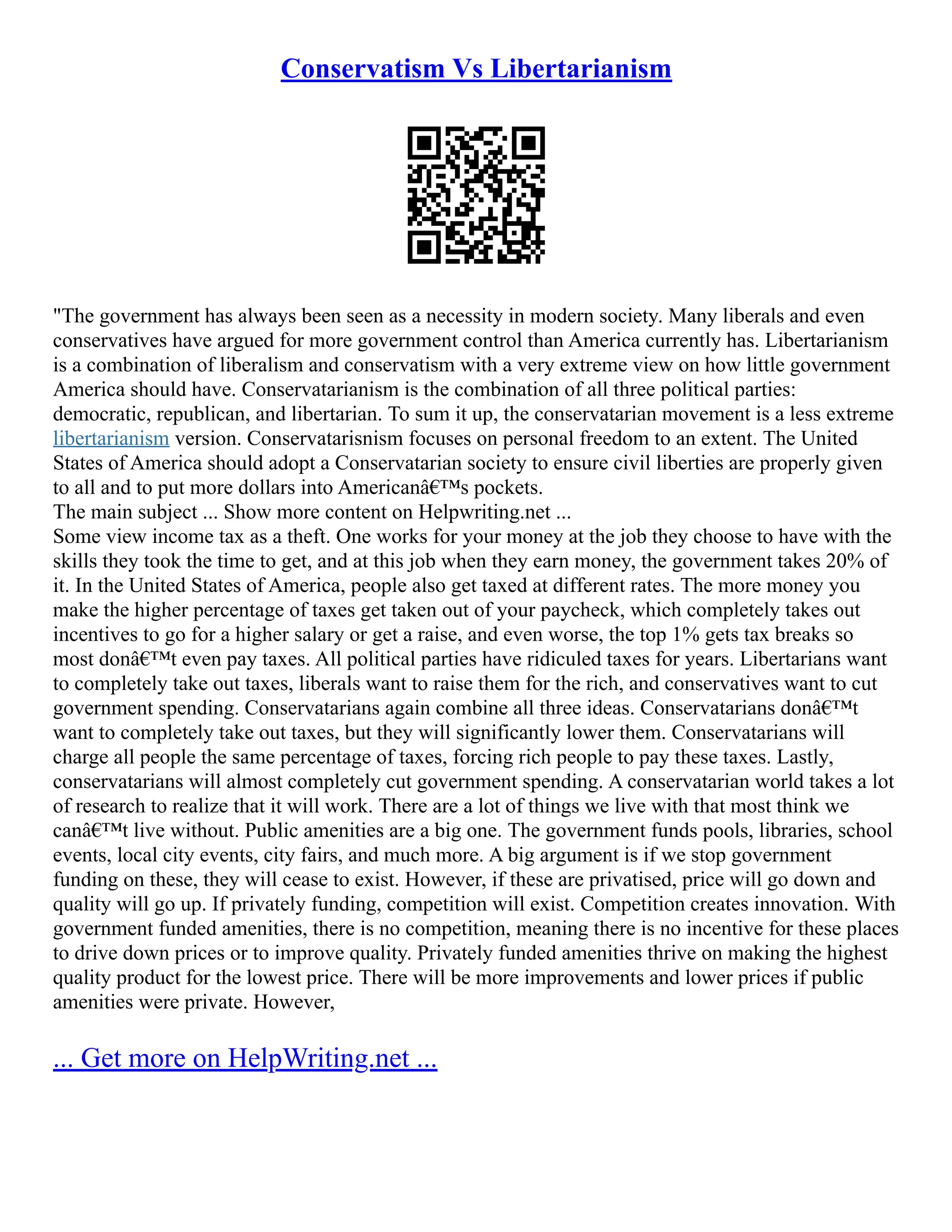 Comparing Conservatism and Libertarianism | PDF