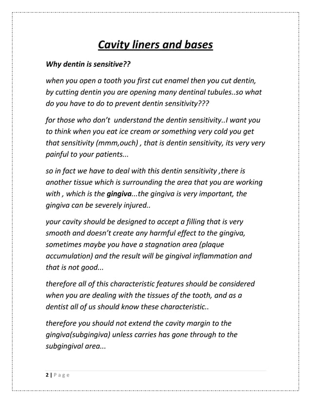 Conservative iv script-2-cavity-liners-and-bases | PDF | Dental Health | Diseases and Conditions