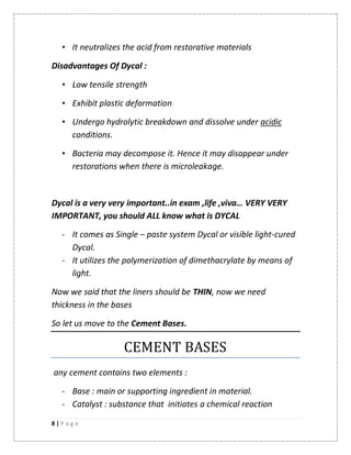 Conservative iv script-2-cavity-liners-and-bases | PDF | Dental Health | Diseases and Conditions