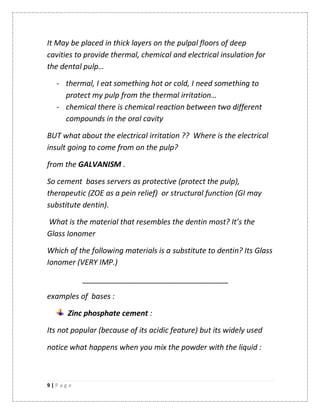 Conservative iv script-2-cavity-liners-and-bases | PDF | Dental Health | Diseases and Conditions
