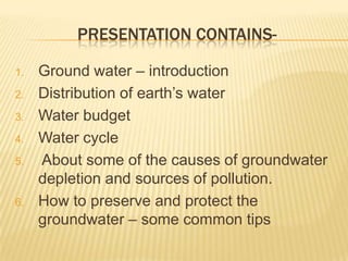 Conservation of groundwater | PPTX