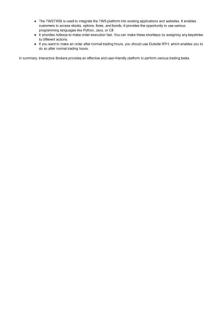 CONSIDERABLE BENEFITS OF INTERACTIVE BROKERS TWS | PDF | Stocks and ...