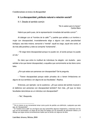 Consideraciones en torno a la discapacidad | PDF