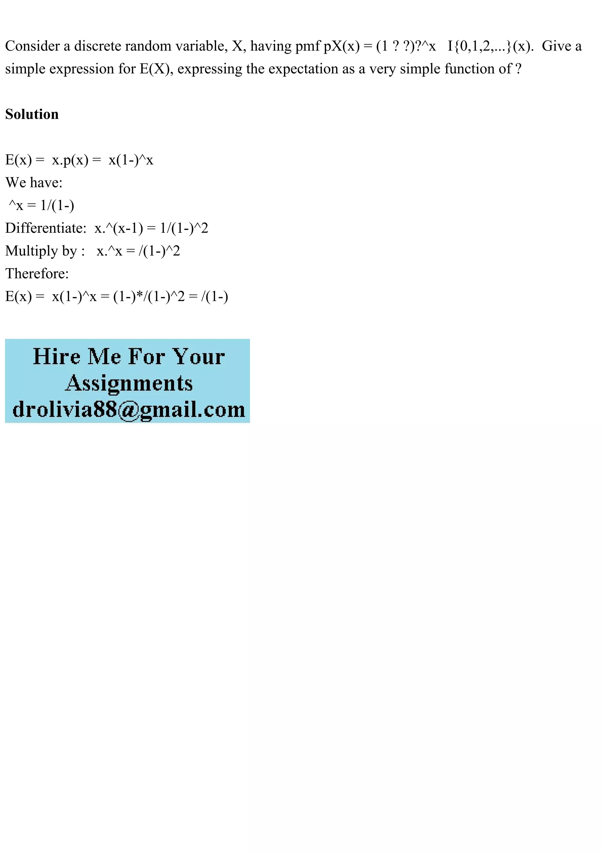 Consider A Discrete Random Variable X Having Pmf Pxx 1 Pdf