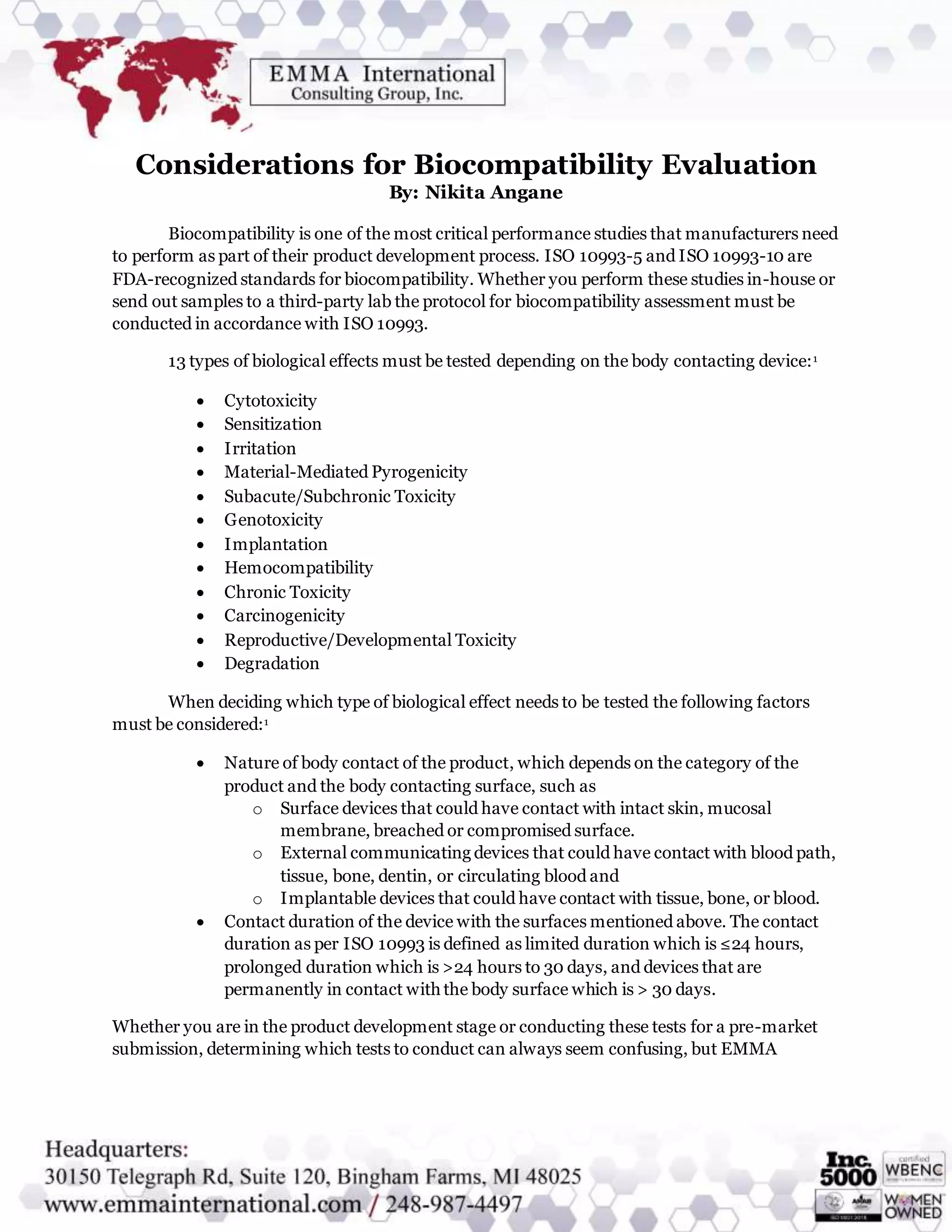 Considerations for Biocompatibility Evaluation | DOCX