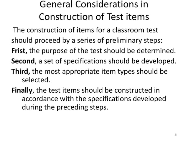 Considerations in preparing relevant test items | PPTX | Standardized ...