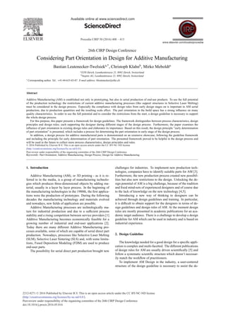 Considering part orientation in design for additive manufacturing | PDF ...