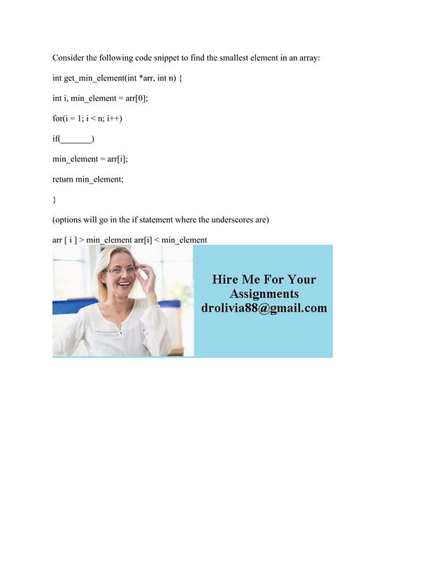 Consider the following code snippet to find the smallest element in an.docx