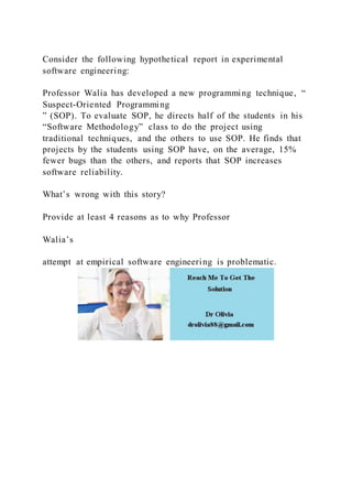 Consider the following hypothetical report in experimental software | PDF