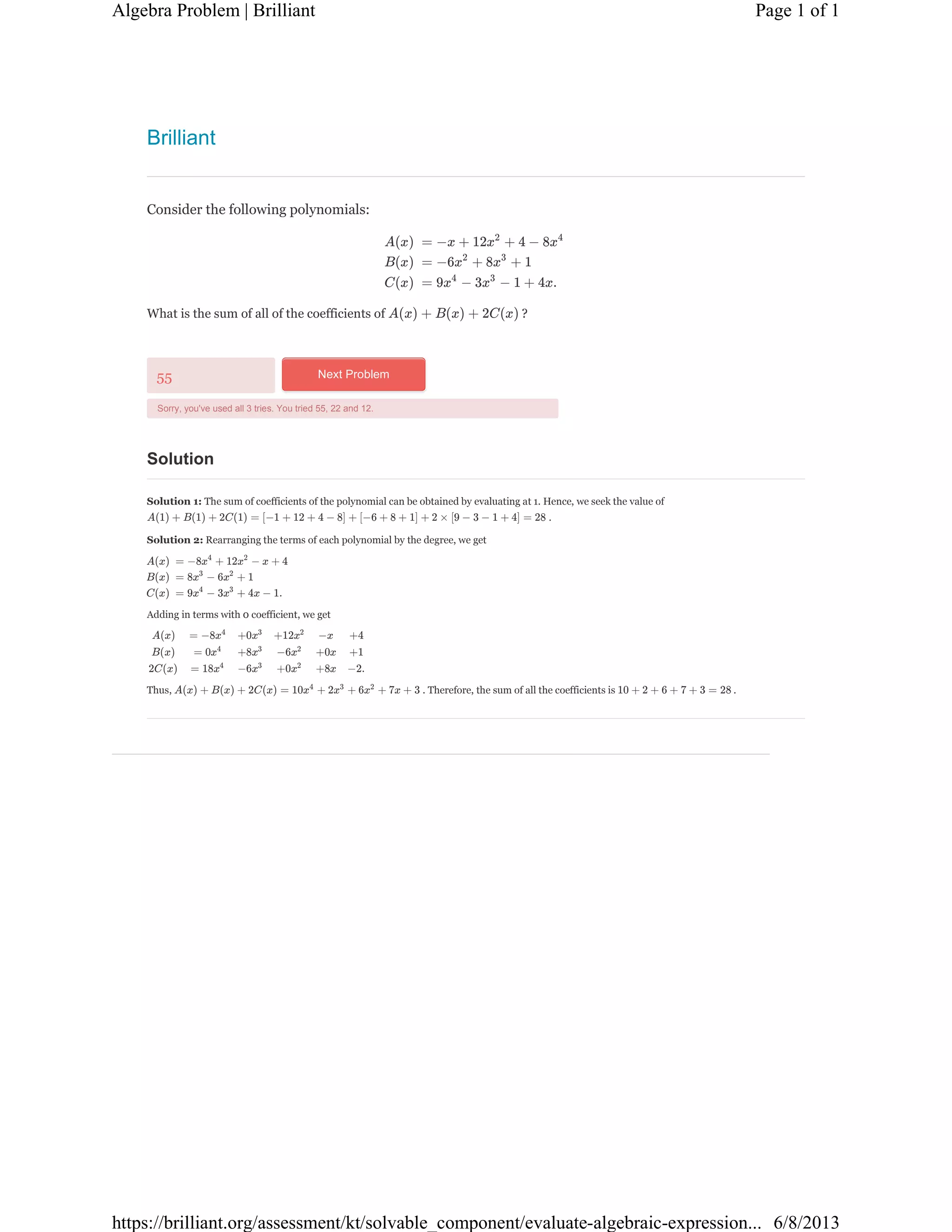 Consider the following polynomials | PDF