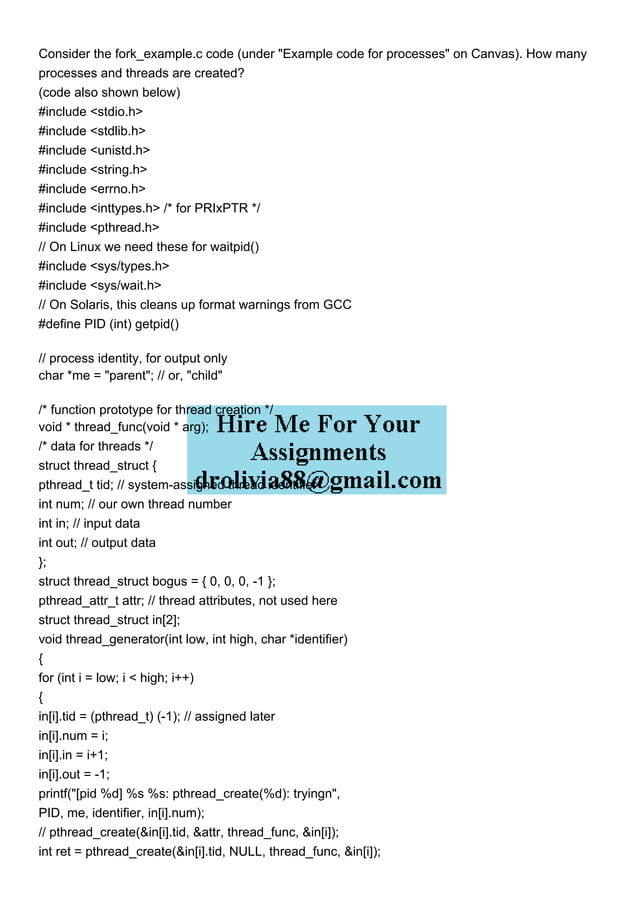 Consider The Forkexamplec Code Under Example Code For Prpdf