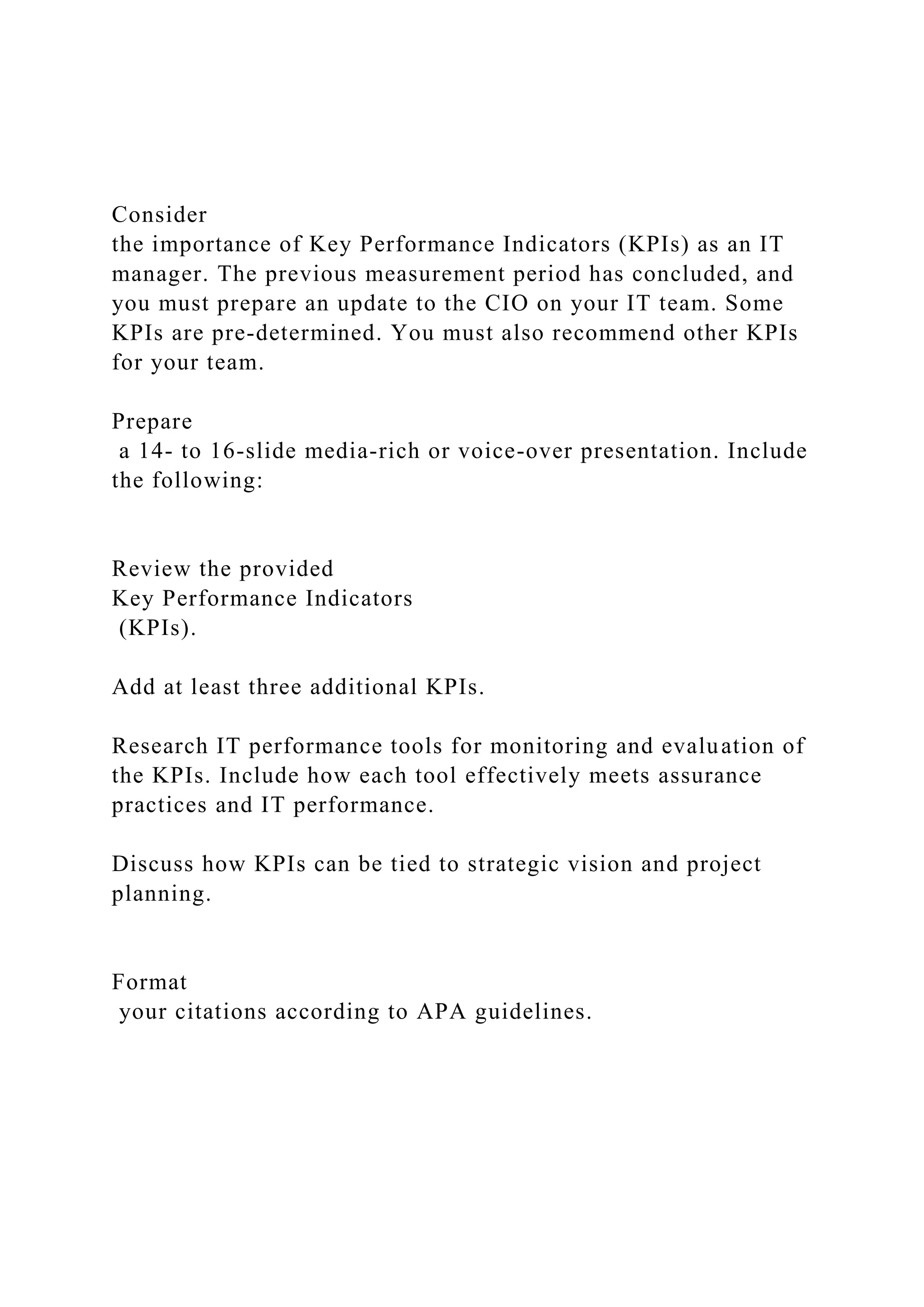 Consider the importance of Key Performance Indicators (KPIs) a | DOCX ...