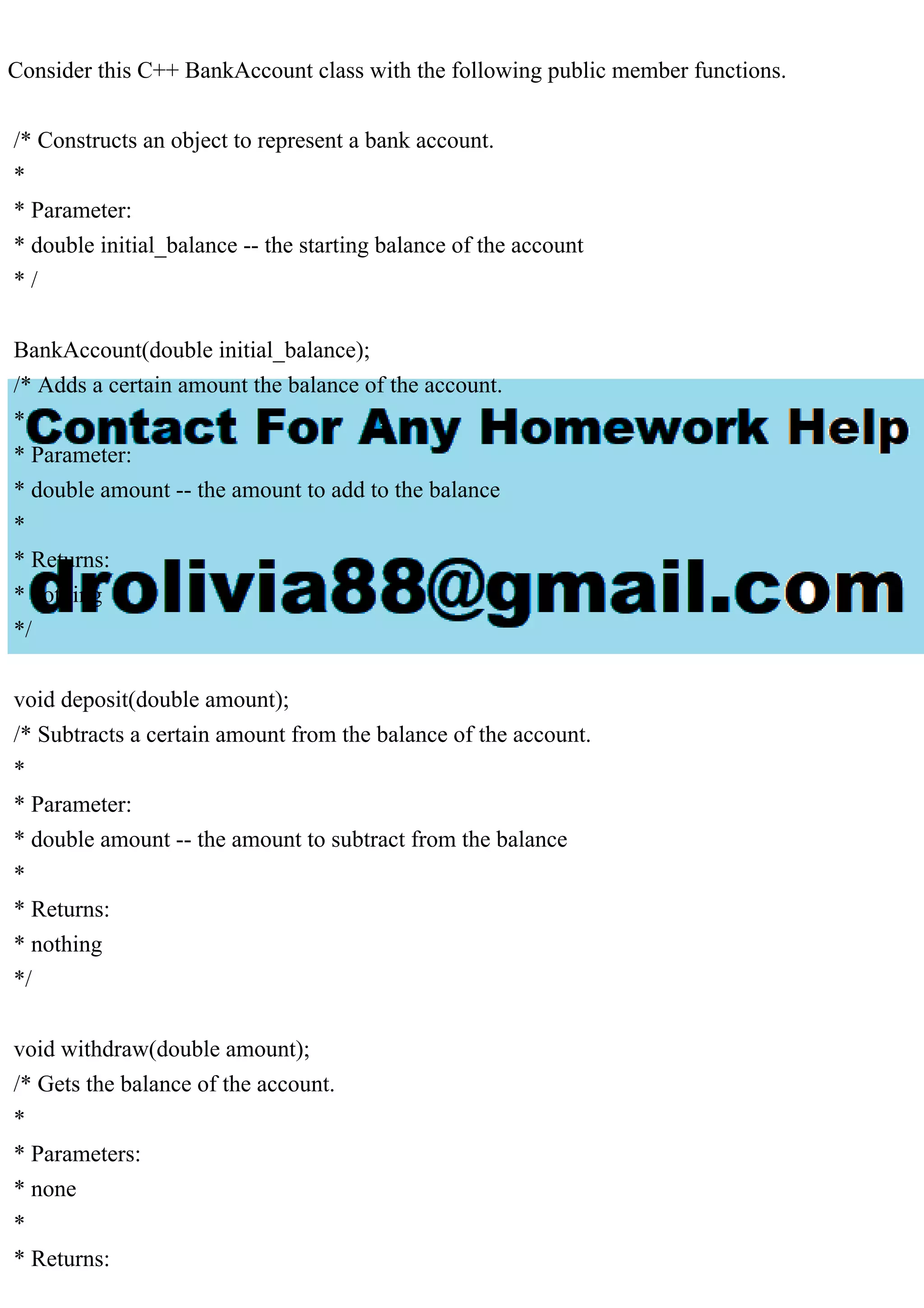 Consider this C++ BankAccount class with the following public member.pdf