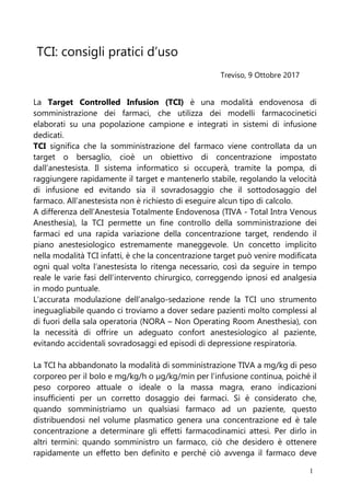 Consigli pratici TCI - target controlled infusion | PDF