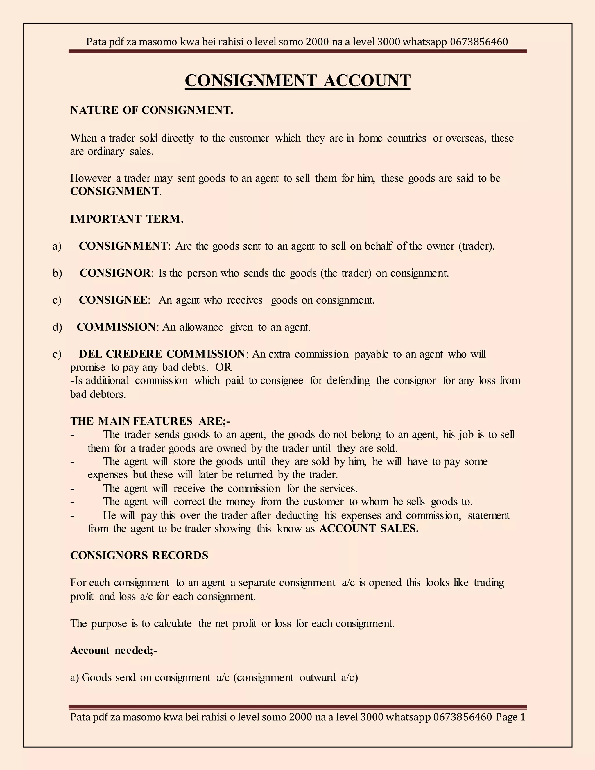 Consignment account | DOCX