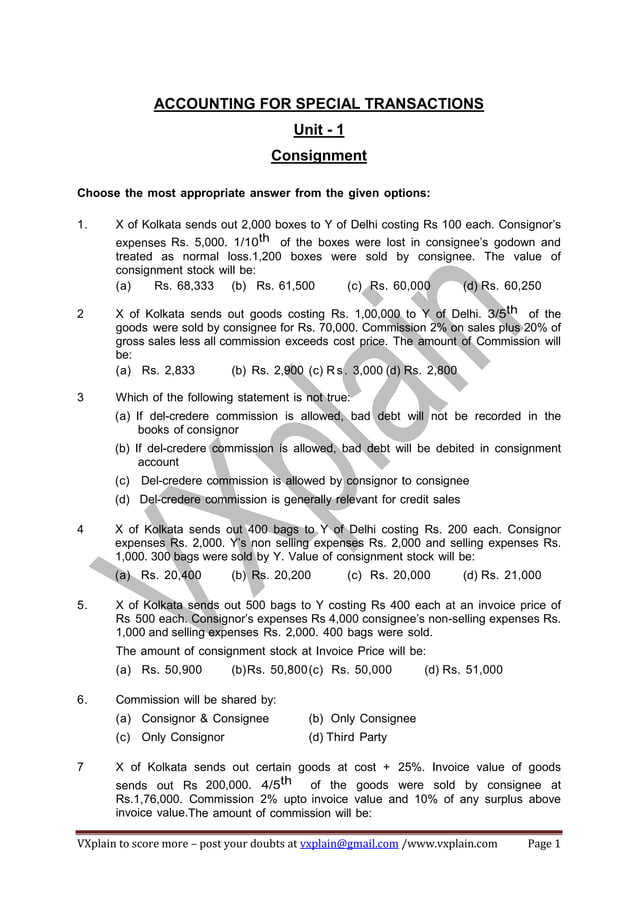 CA-CPT Accounts Consignment Imp MCQs | PDF