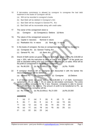 CA-CPT Accounts Consignment Imp MCQs | PDF