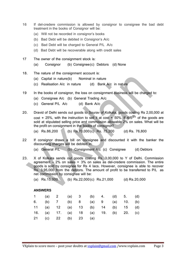 CA-CPT Accounts Consignment Imp MCQs | PDF