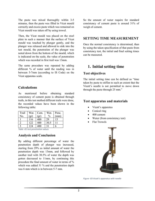 Normal Consistency and Sitting times of cement paste | PDF