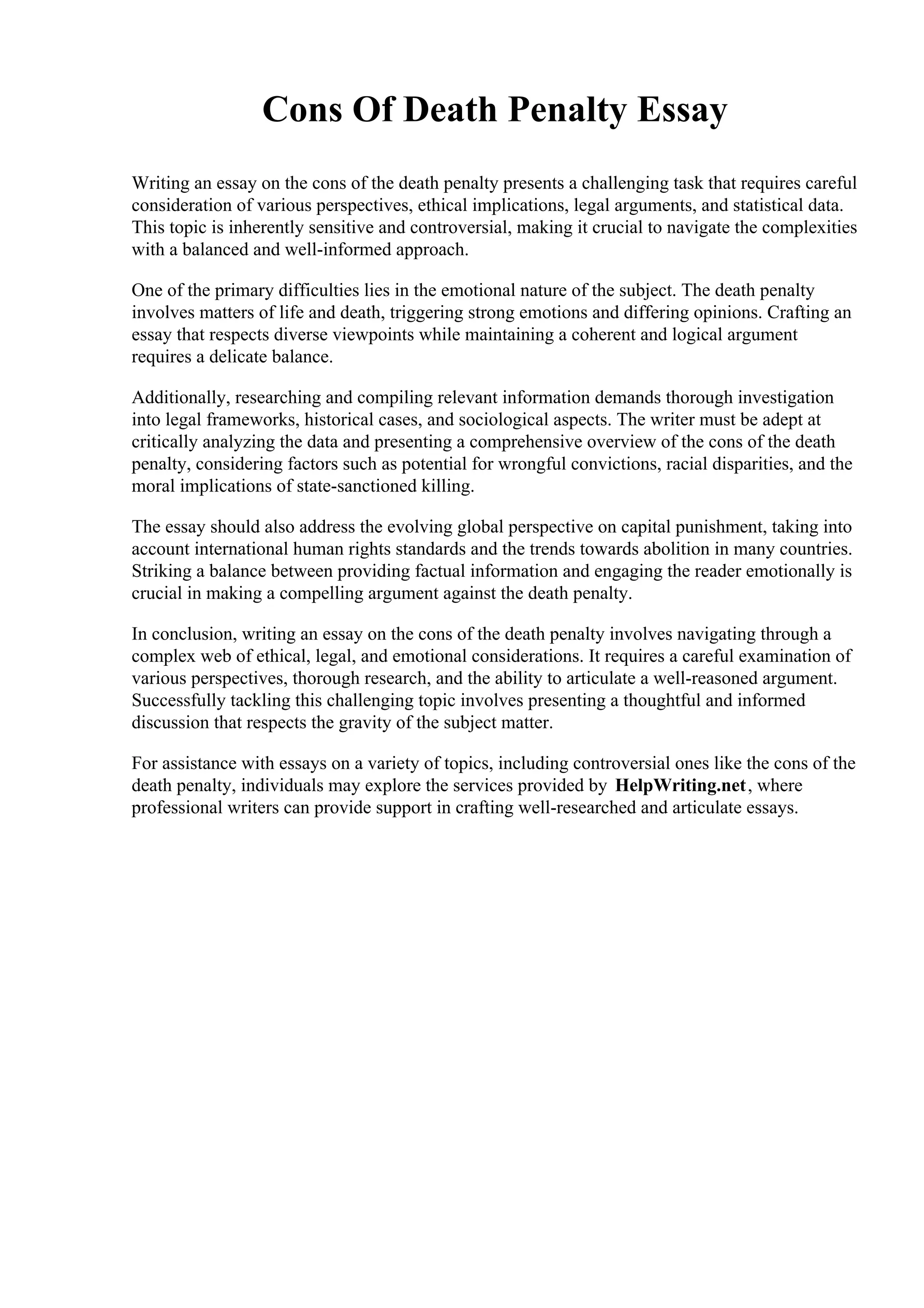 Cons Of Death Penalty Essay. Harmony Health Care Institute, Inc. | PDF