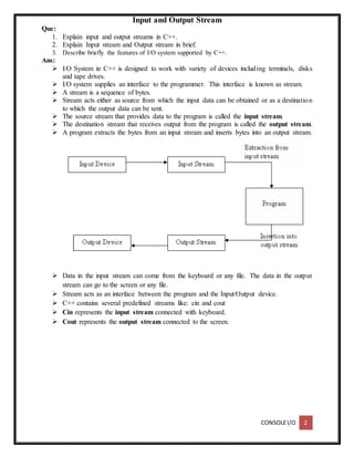 Console i/o for c++ | DOCX