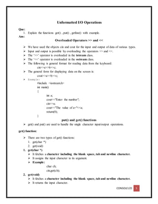 Console i/o for c++ | DOCX | Programming Languages | Computing