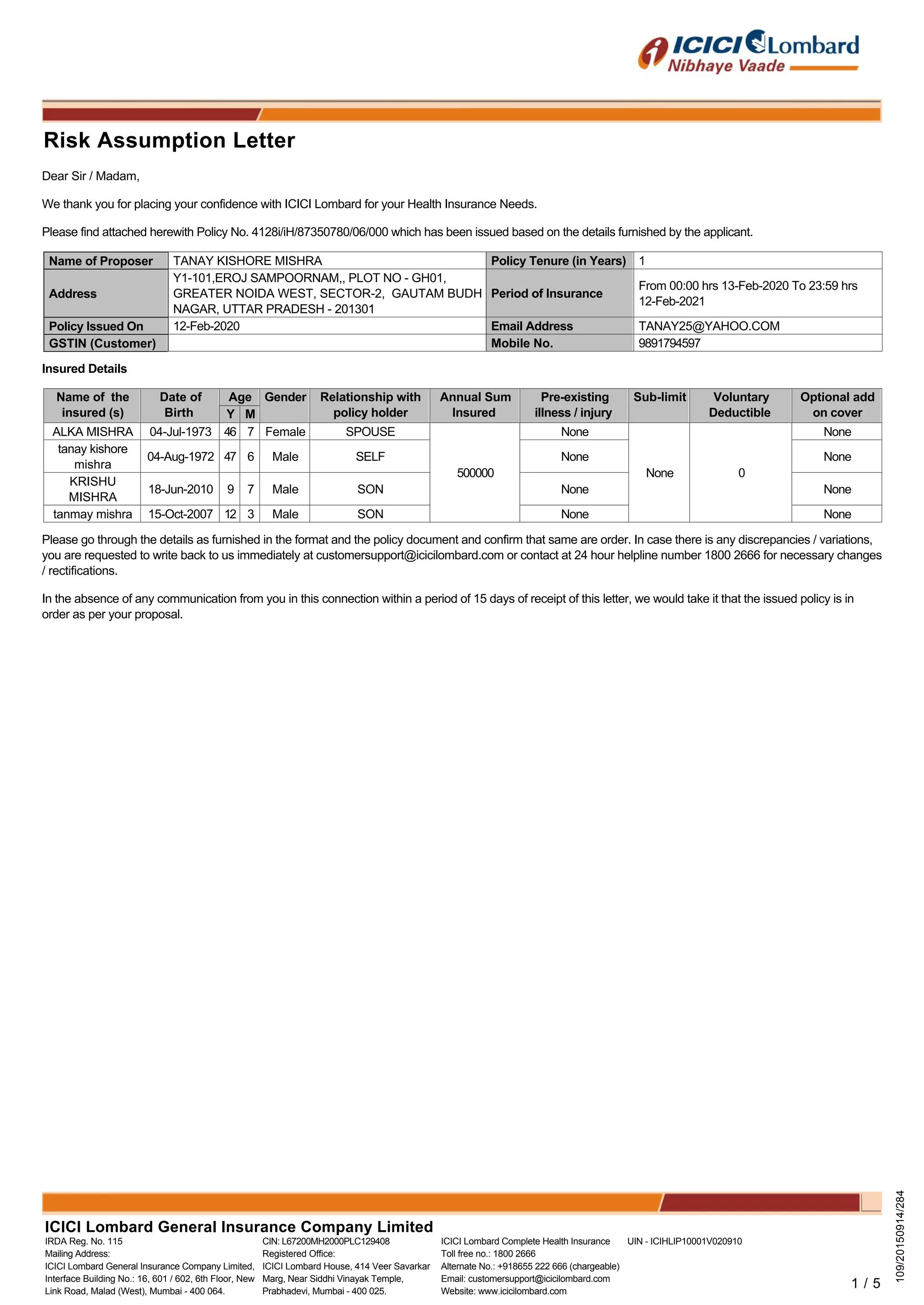 Consolidated policy schedule | PDF