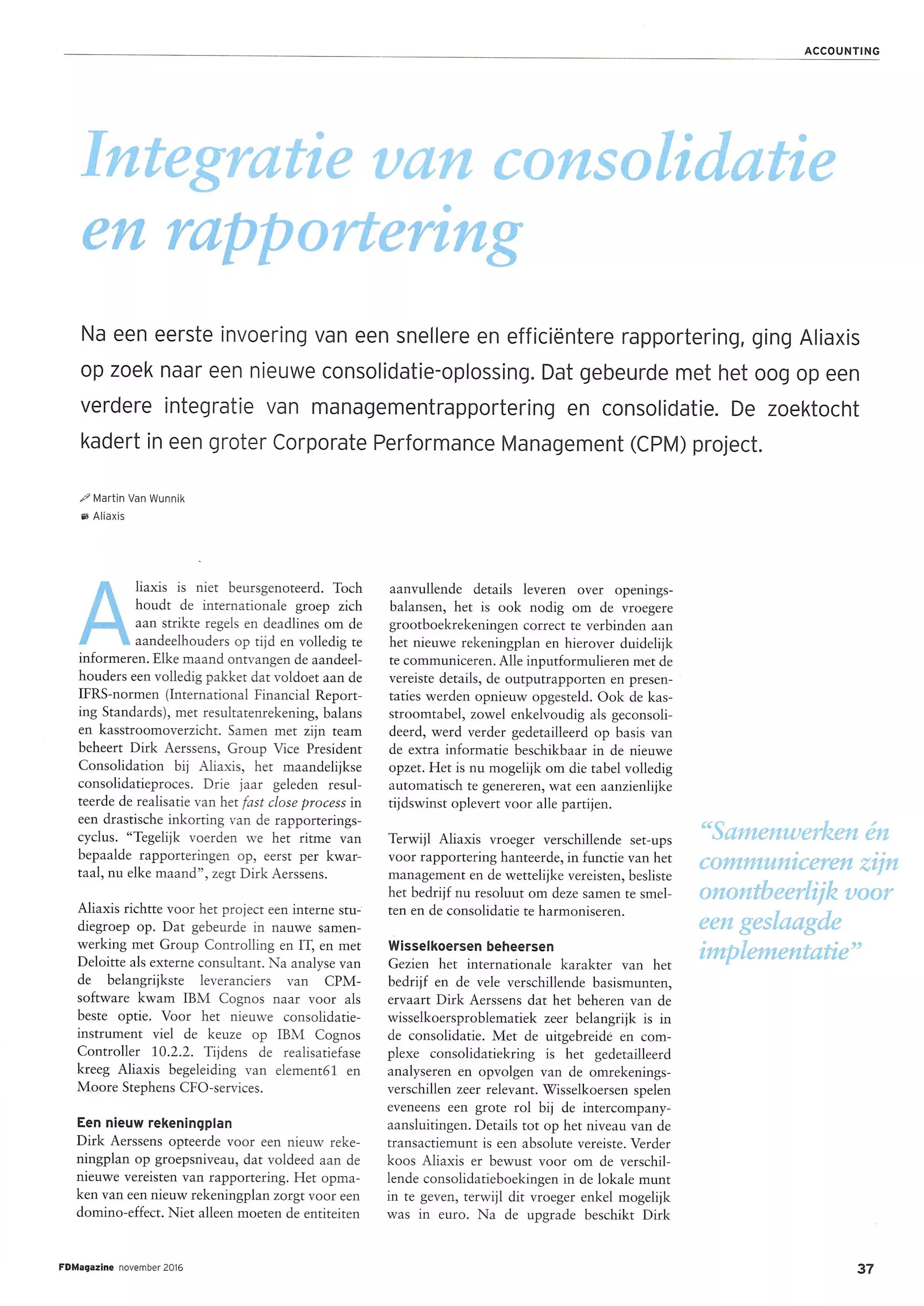 Financiële consolidatie en rapportering bij Aliaxis Group (FD Magazine ...