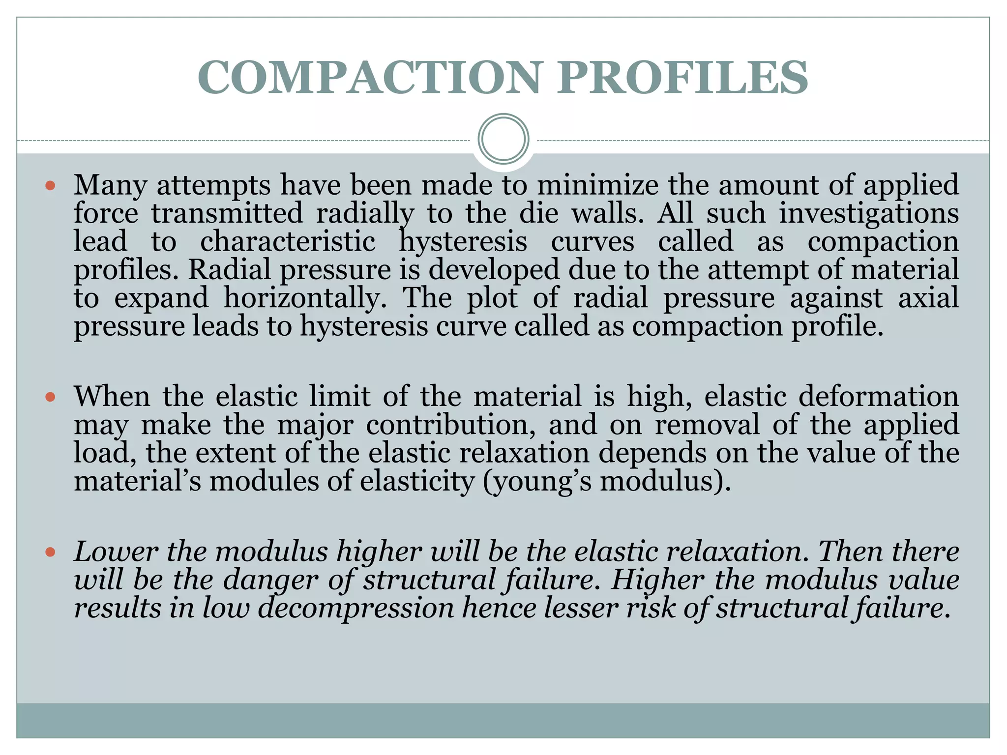 Consolidation, effect of friction, distribution of forces, compaction ...