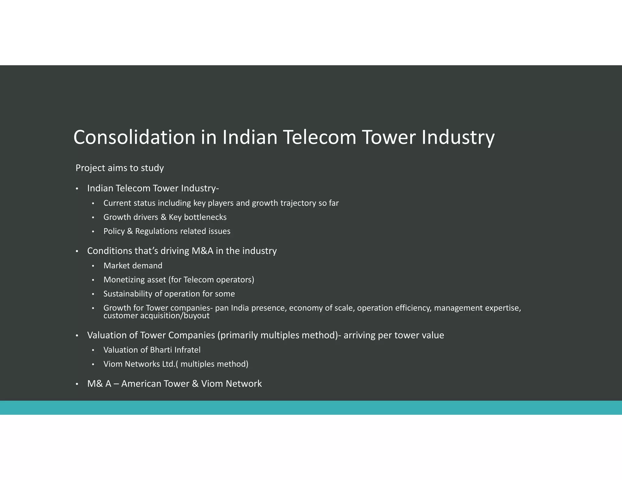 Consolidation in india telecom tower industry | PPT