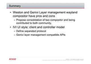 Consolidation of IVI Graphic Subsystems; Weston, a Wayland Compositor ...