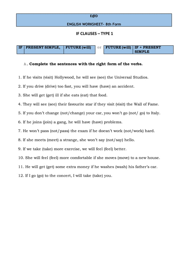 Consolidation worksheet if clauses | DOC