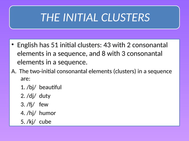 CONSONANT CLUSTERS ELEMENTS PHONOLOGY.pptx