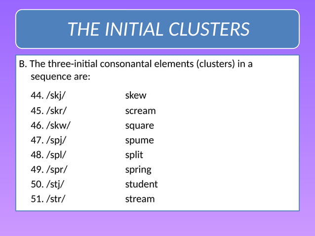 CONSONANT CLUSTERS ELEMENTS PHONOLOGY.pptx