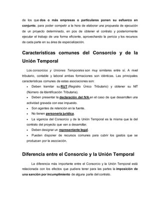 Consorcios y uniones temporales, definicion y obligaciones | DOCX