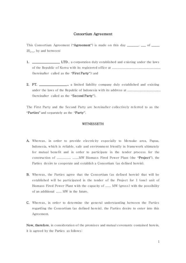 Consortium Agreement Sample (Purchase this doc, Text: 08118887270 (Whatsapp)) | PDF