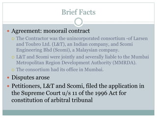 Consortium & Determination of "International" Character of Arbitration in India | PPTX