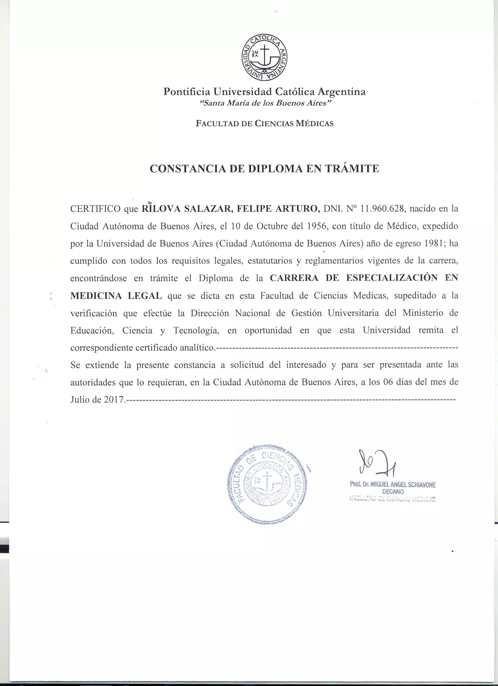 Constancia de Certificado de Título en Trámite / 6 de julio de 2017 | PDF