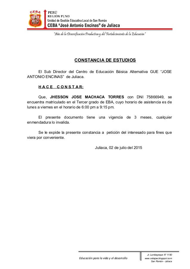 Constancia De Estudios Ejemplo
