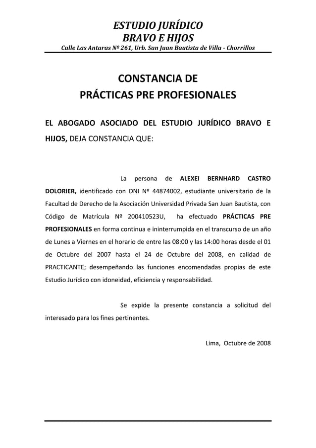 Solicitud De Constancia De Practicas Pre Profesionales Reverasite