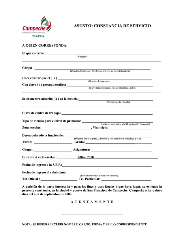 Constancia de servicio | PDF