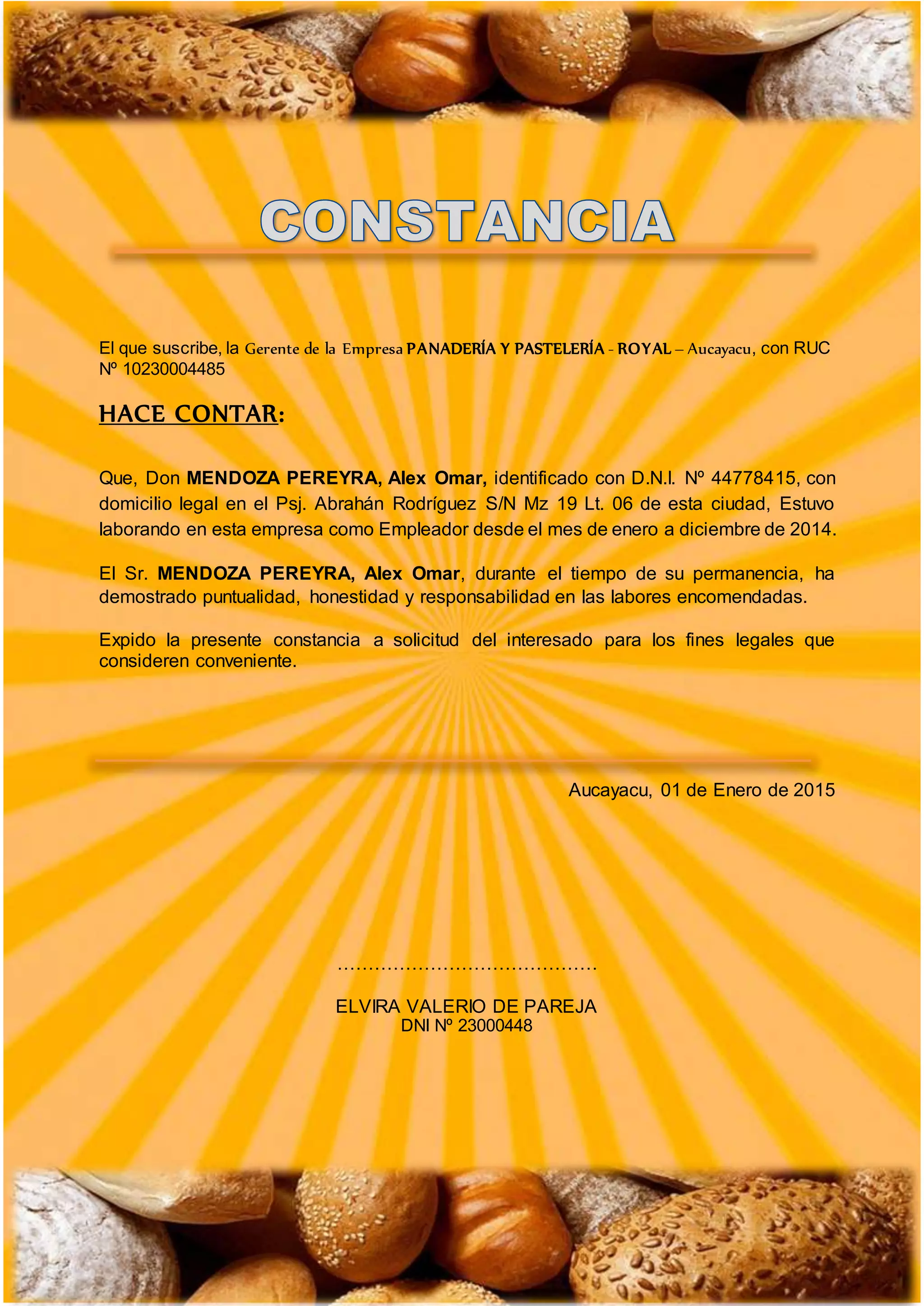 Constancia de trabajo royal | DOCX