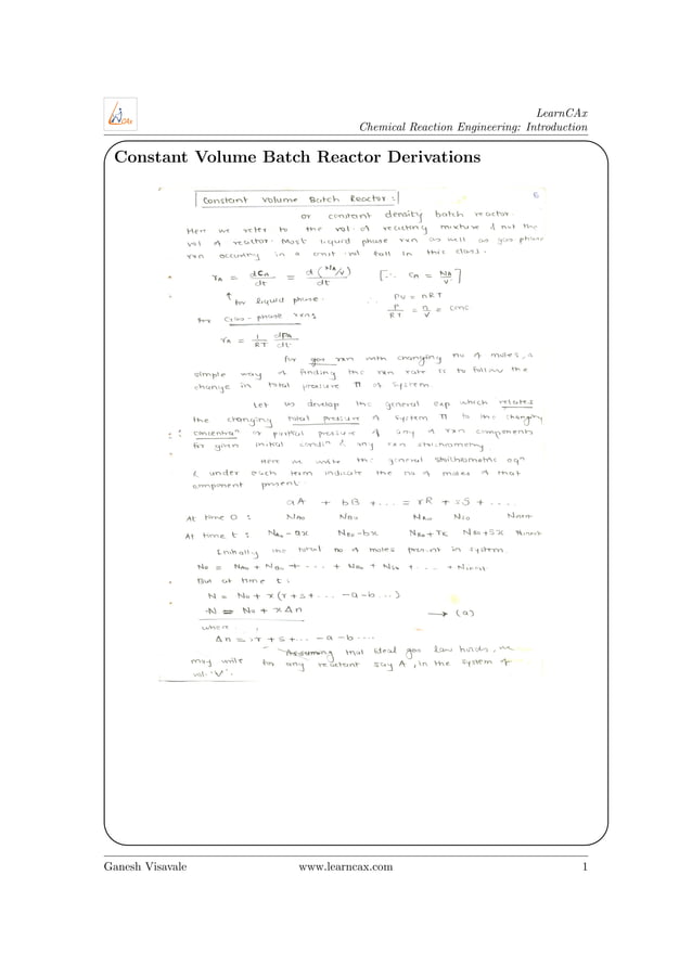 Constant Volume Batch Reactor | PDF | Chemistry | Science