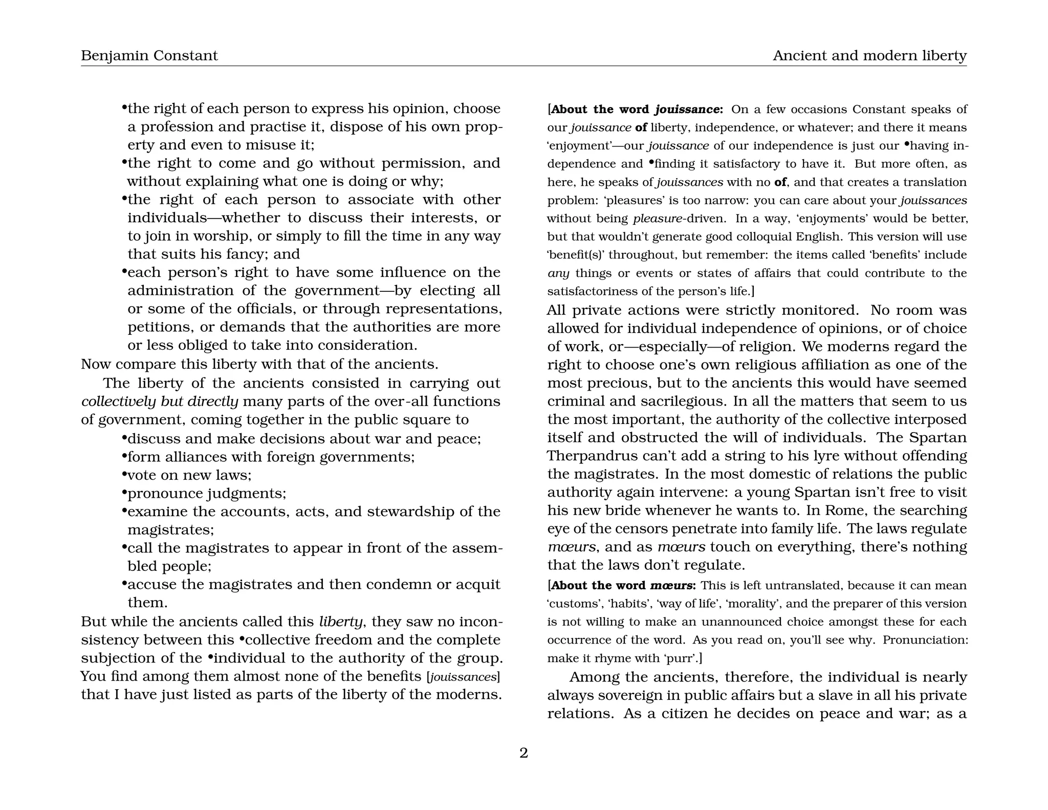 Constant, B. The Liberty of the Ancients Compared with that of the ...