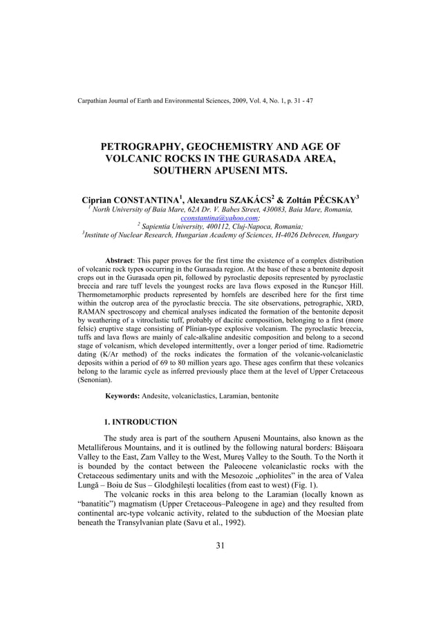 Petrography, Geochemistry and Age of Volcanic Rocks in the Gurasada Area, Northern Apuseni MTS | PDF