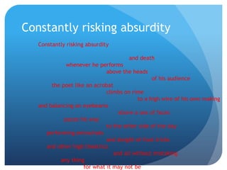 Constantly risking absurdity | PPTX | Poetry | Books and Literature