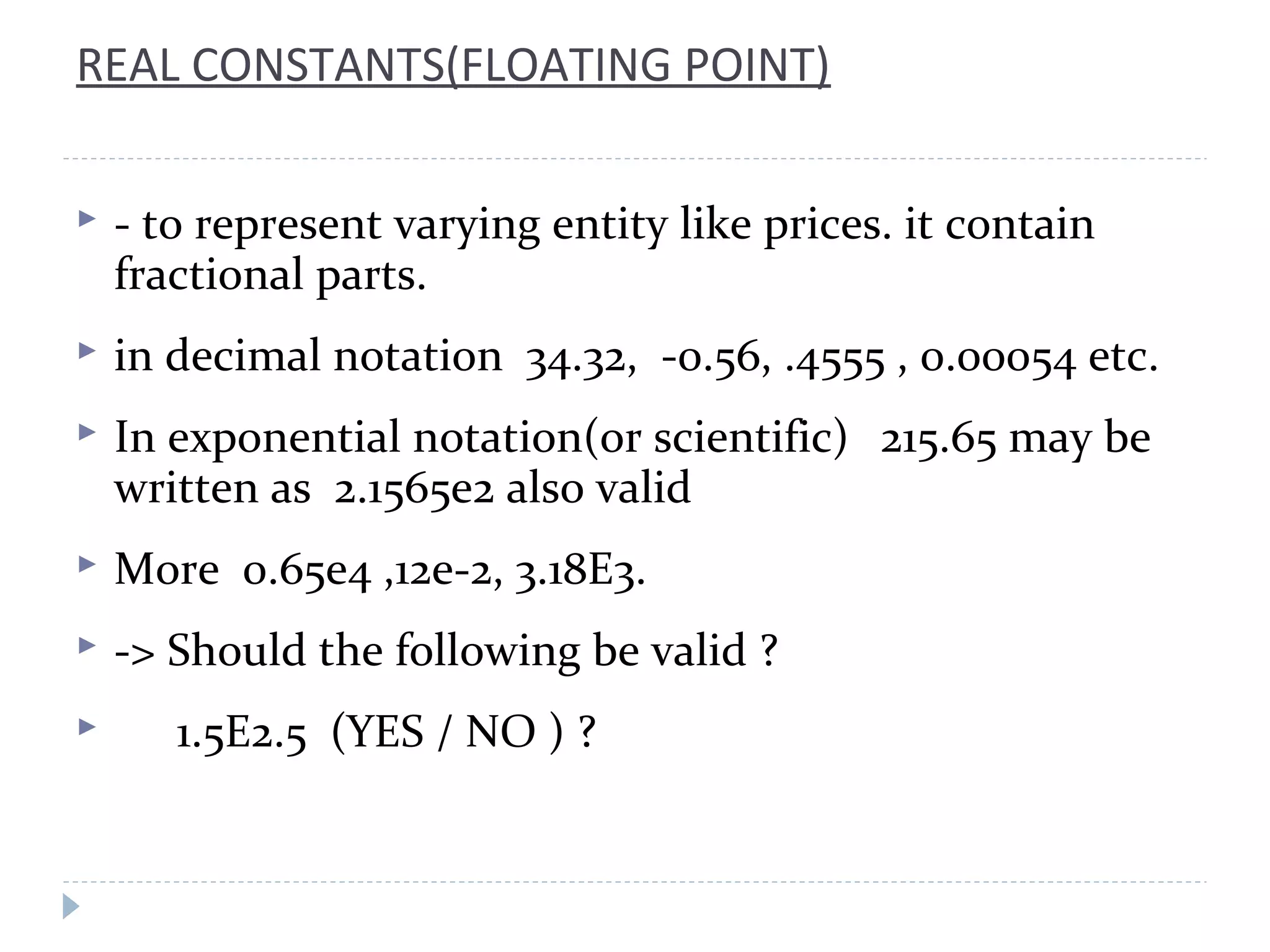 Constants | PPT | Programming Languages | Computing