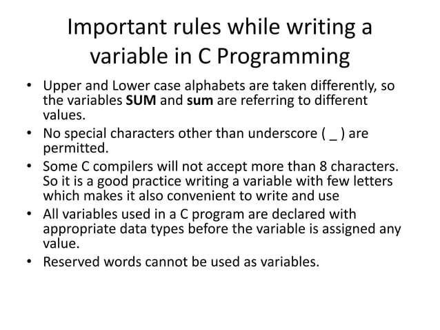 Constants And Variables In C Programming Ppt 
