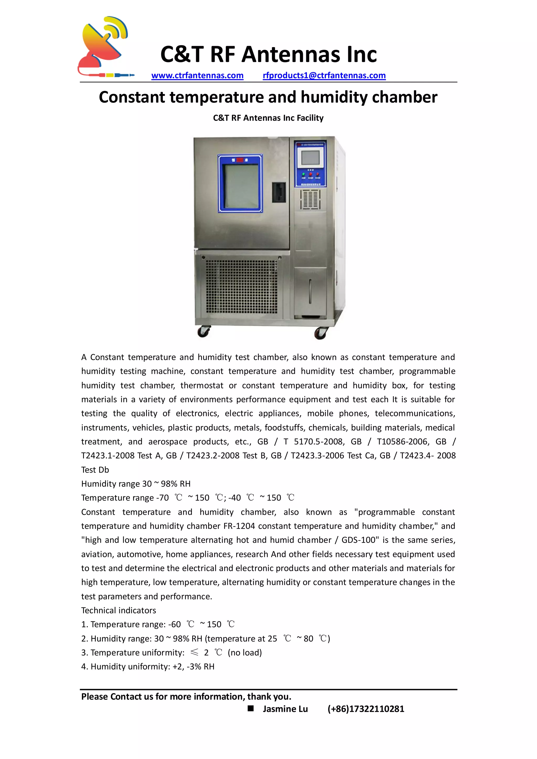 Constant temperature and humidity chamber - C&T RF Antennas Inc | PDF