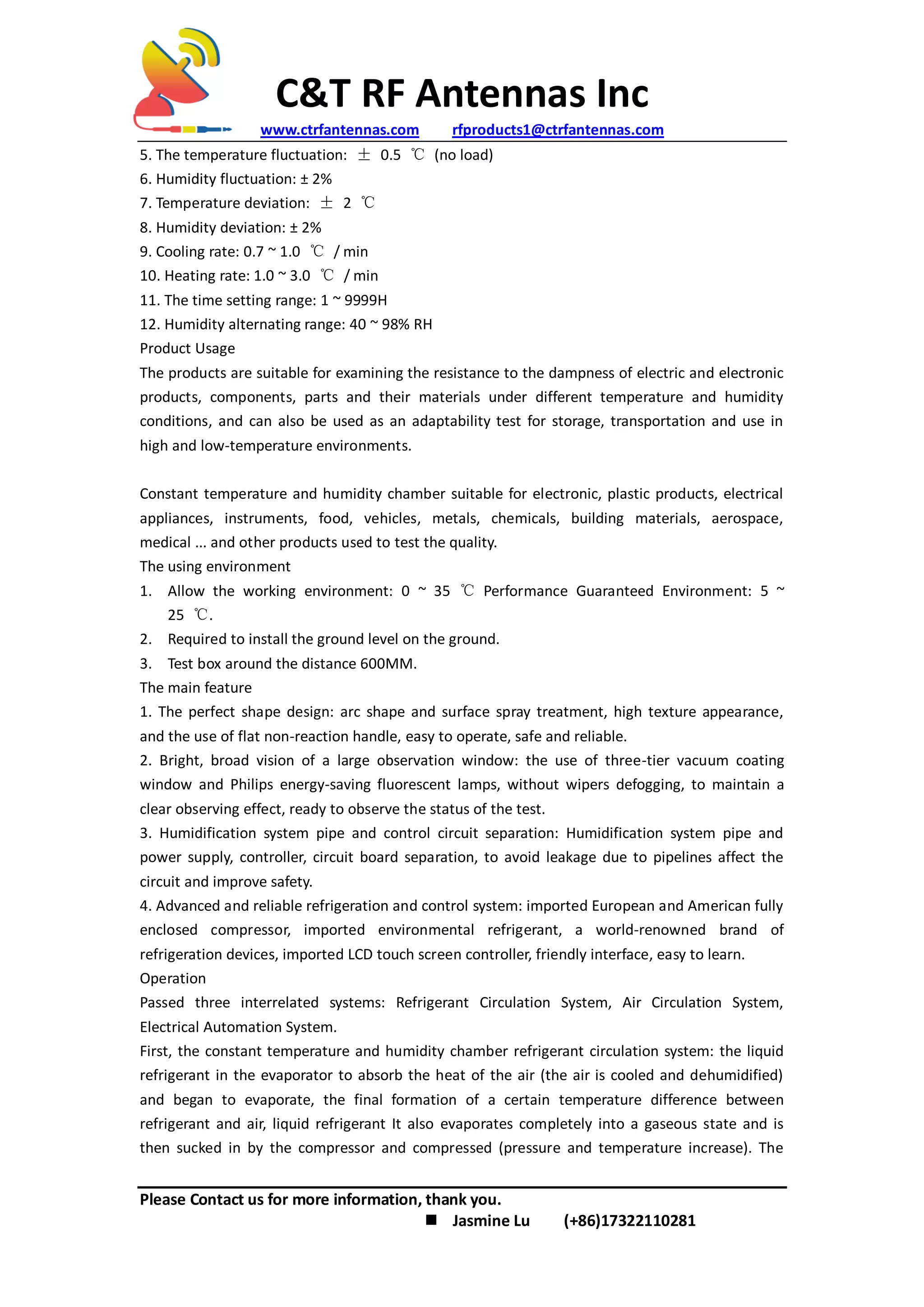 Constant temperature and humidity chamber - C&T RF Antennas Inc | PDF
